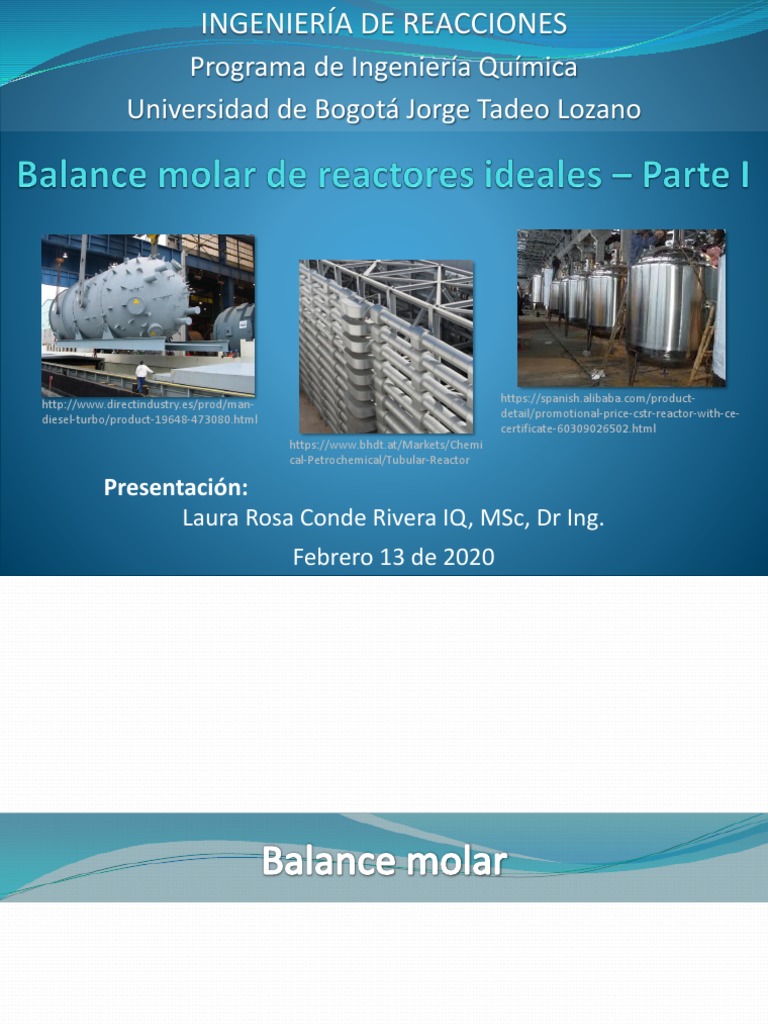 Balances Molares-Reactores Ideales-Parte - I - 2020-I | PDF | Reactor Quimico | Ingeniería Química