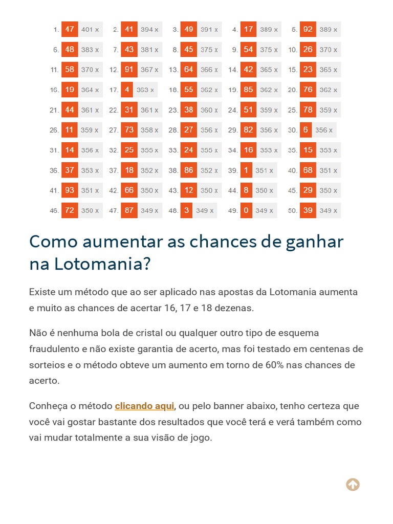 Um método estatístico para aumentar as chances de acerto na Lotomania | PDF