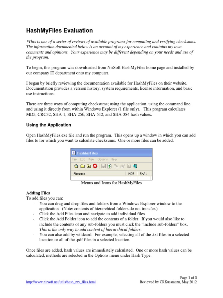 Hashmyfiles Evaluation: Using The Application | PDF | System Software ...