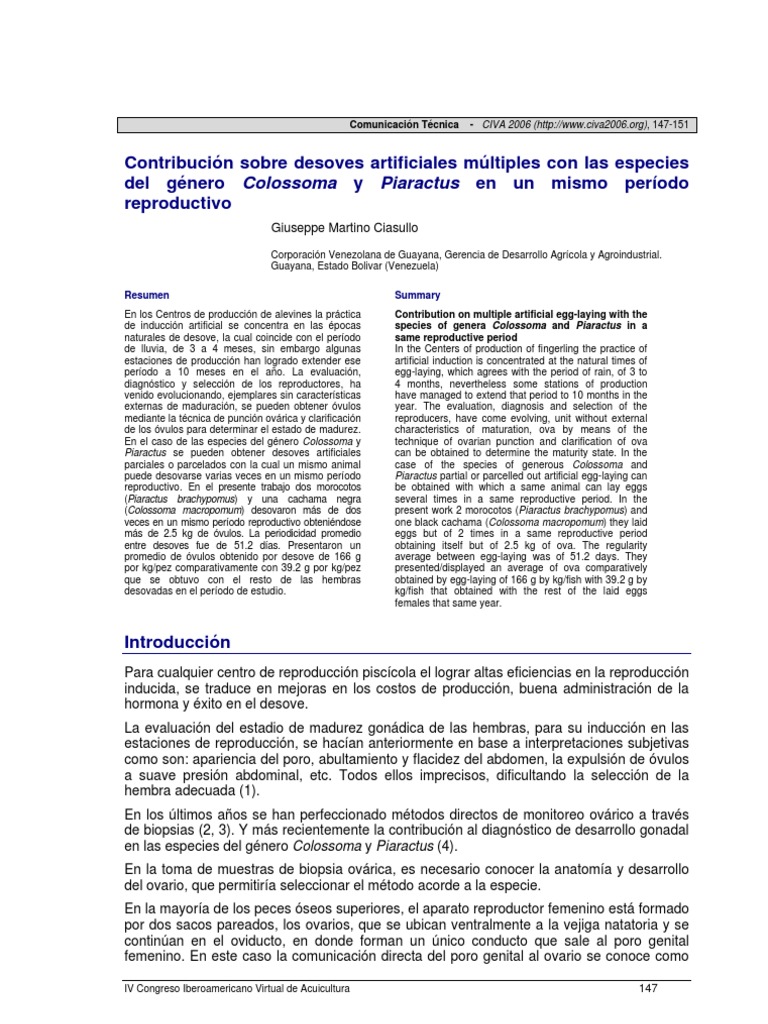 Cachama y Morocoto Desoves Artificiales Múltiples | PDF | Reproducción ...