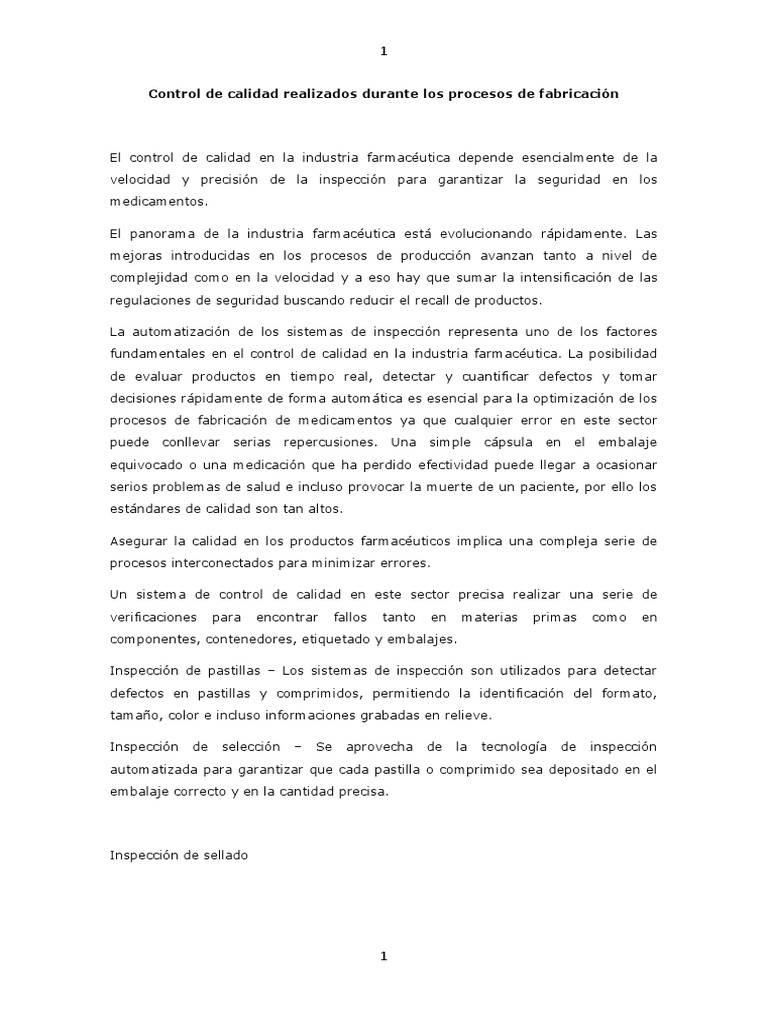 Control de Calidad Realizados Durante Los Procesos de Fabricación | PDF ...