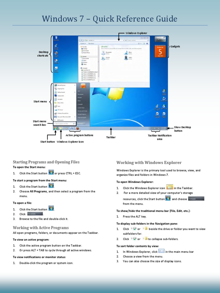 Windows 7 - Quick Reference Guide | PDF | Graphical User Interfaces | Computing