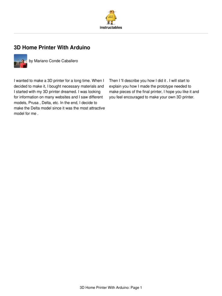3D Home Printer With Arduino: Instructables | PDF | Screw | Printer ...