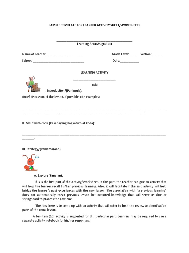 Sample Template For Learner Activity Sheet | PDF | Learning ...