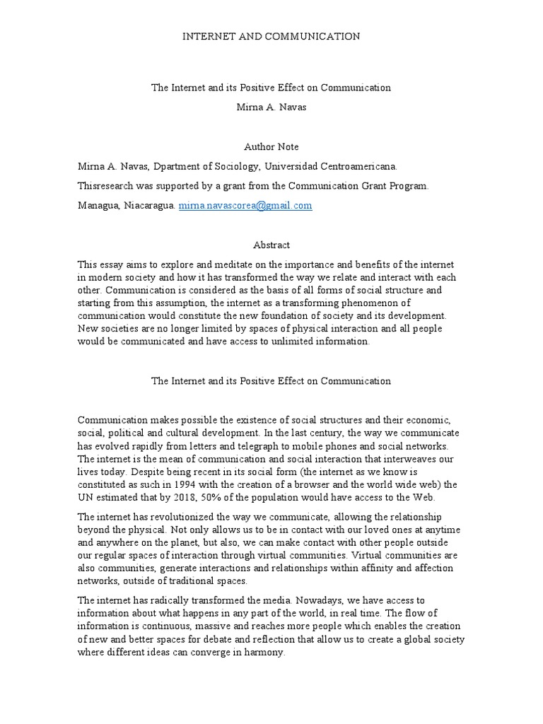 The Internet and Its Positive Effect On Communication | PDF | Internet ...