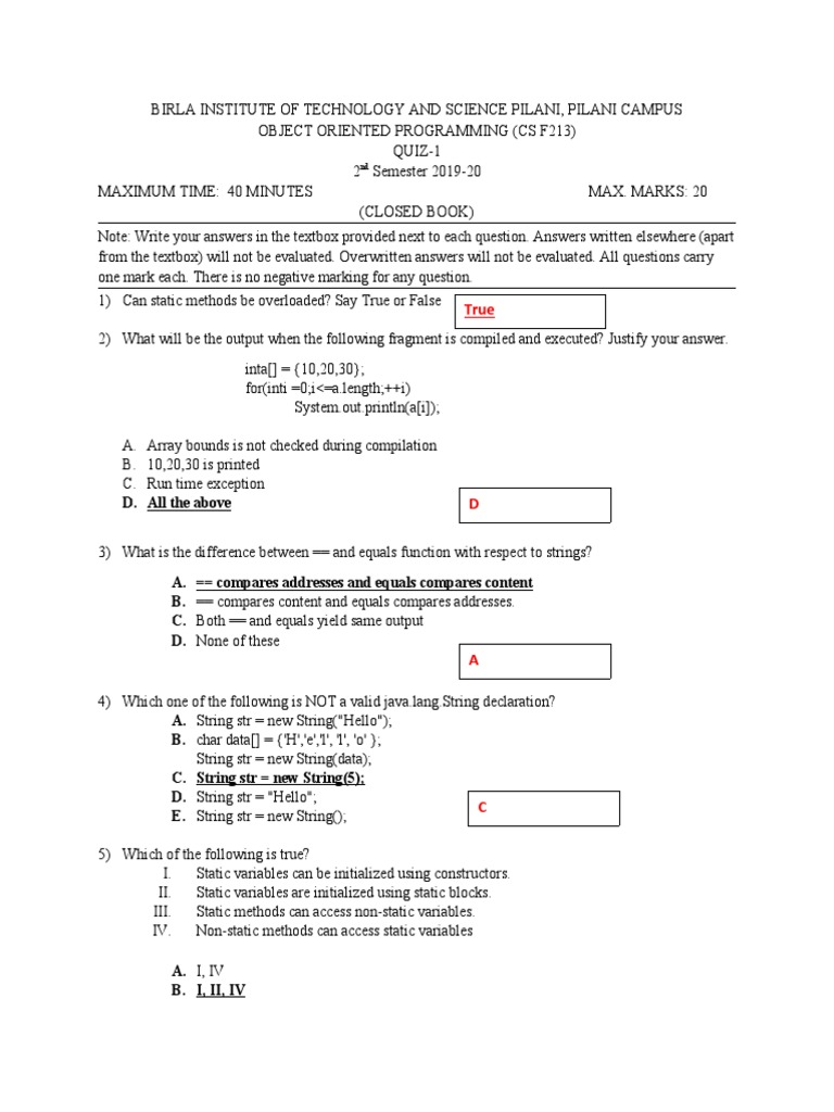 Quiz 1 Final Solution Pdf Method Computer Programming Class Computer Programming 