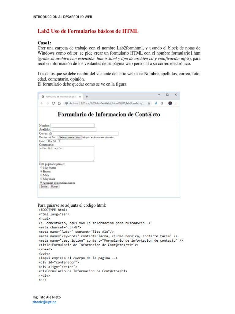 Lab2 Uso de Formularios Basicos HTML | PDF