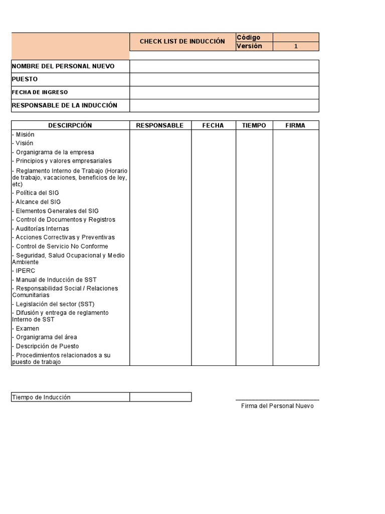 Check List de Induccion | PDF
