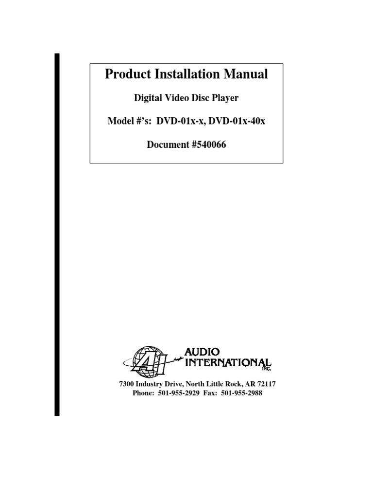 Product Installation Manual: Digital Video Disc Player Model #'S: DVD ...