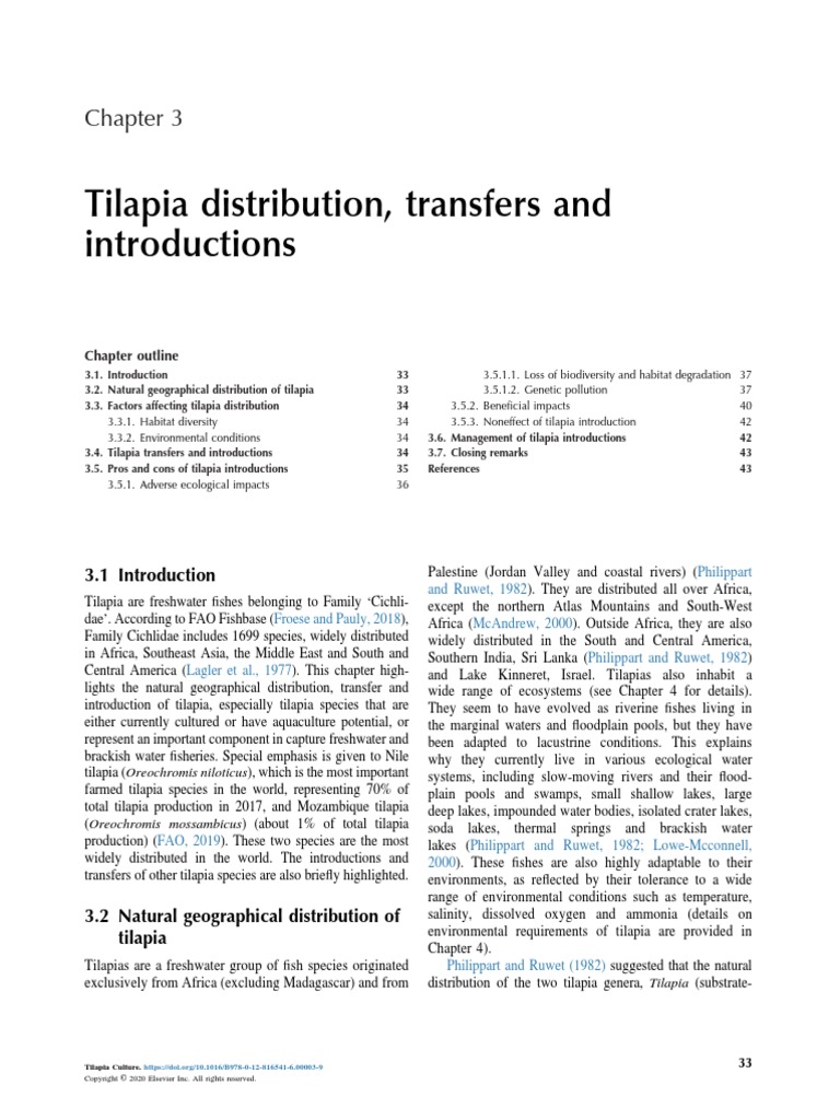 Tilapia Distribution, Transfers and Introductions: Chapter Outline ...