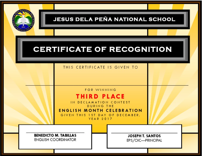Declamation Celebration Certificate of Recognition | PDF