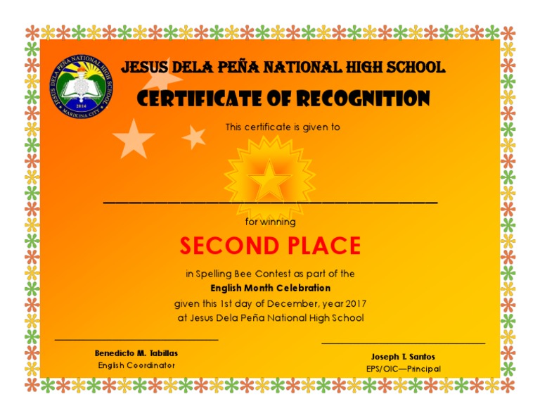 Second Place: Certificate of Recognition | PDF