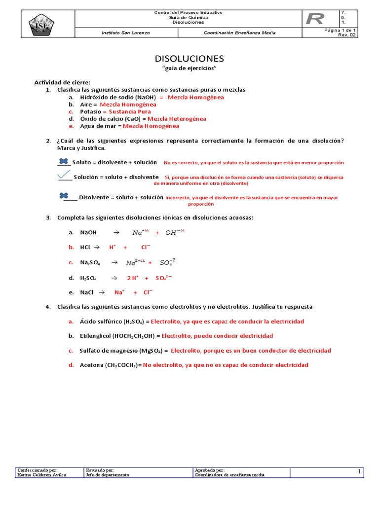 Guía de Ejercicios - Disoluciones | PDF | Electrólito | Solución