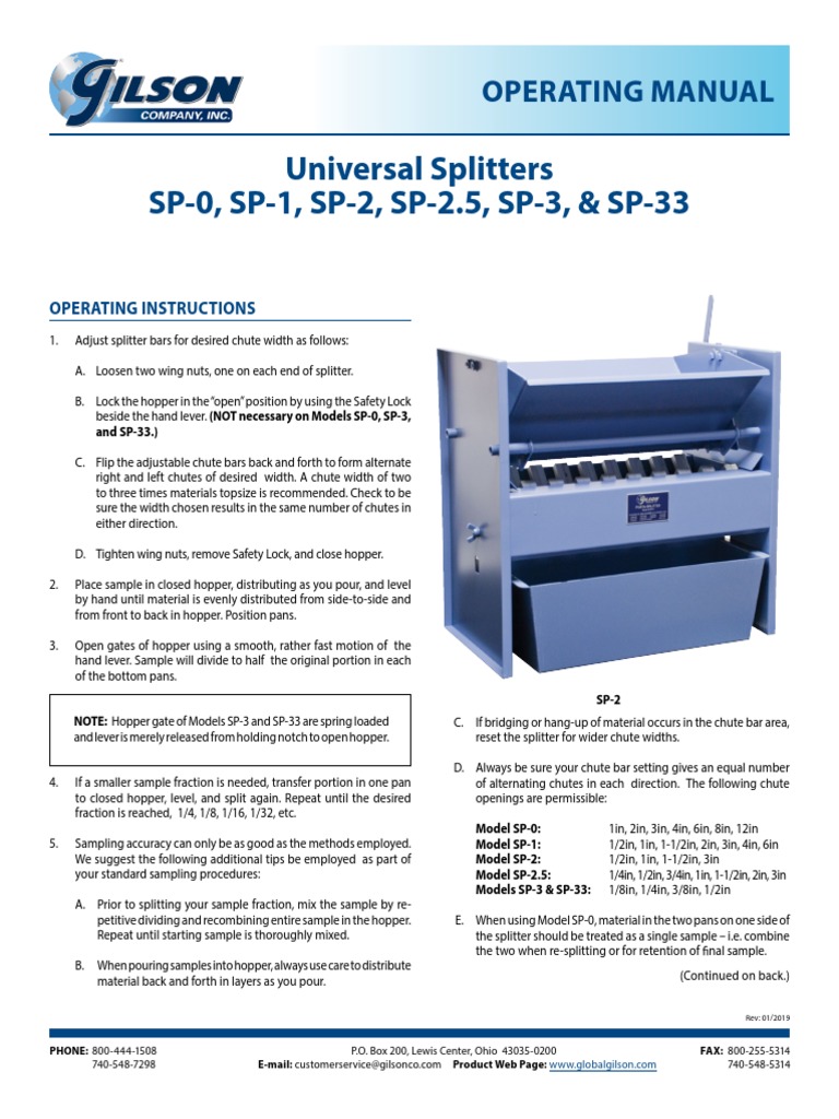Universal Splitters SP-0, SP-1, SP-2, SP-2.5, SP-3, & SP-33: Operating ...