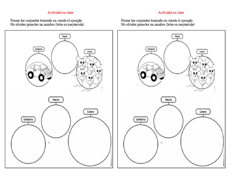Actividad en Clase Conjutnos Lleno, Unitario y Vacio | PDF