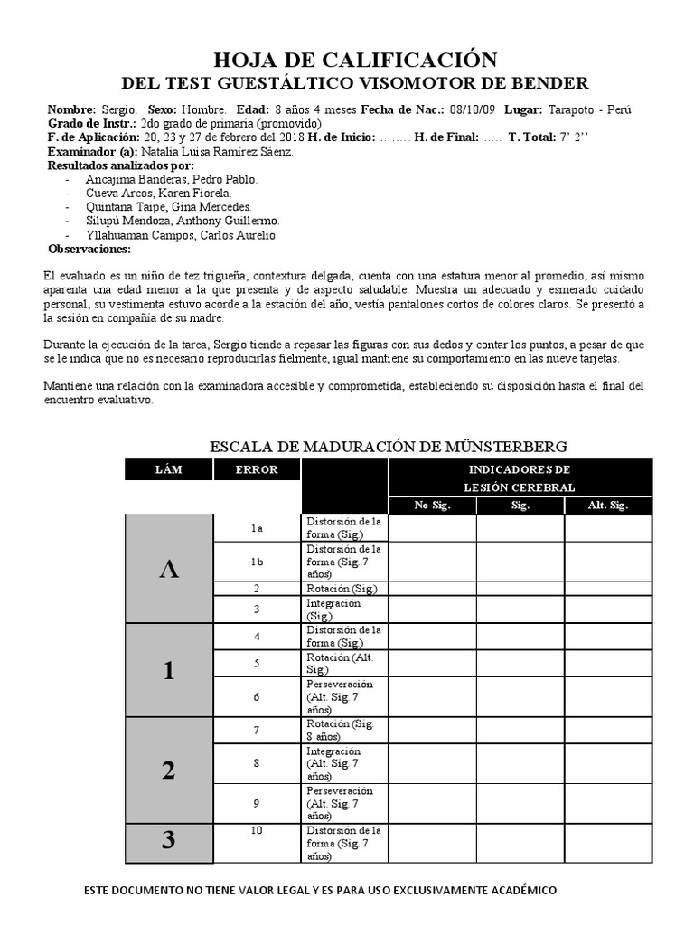 Técnicas Proyectivas Bender Protocolo 2 | PDF | Salud y bienestar ...