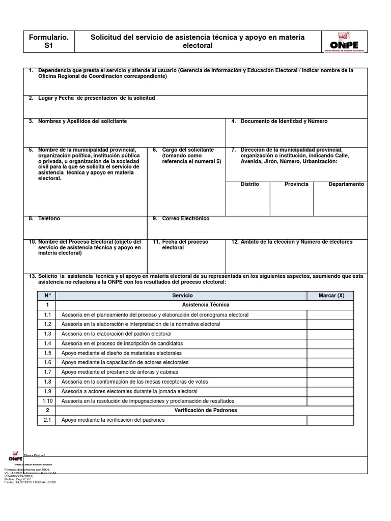 Formulario S1 Asistencia Técnica Al 24julio2015 | PDF | Gobierno ...