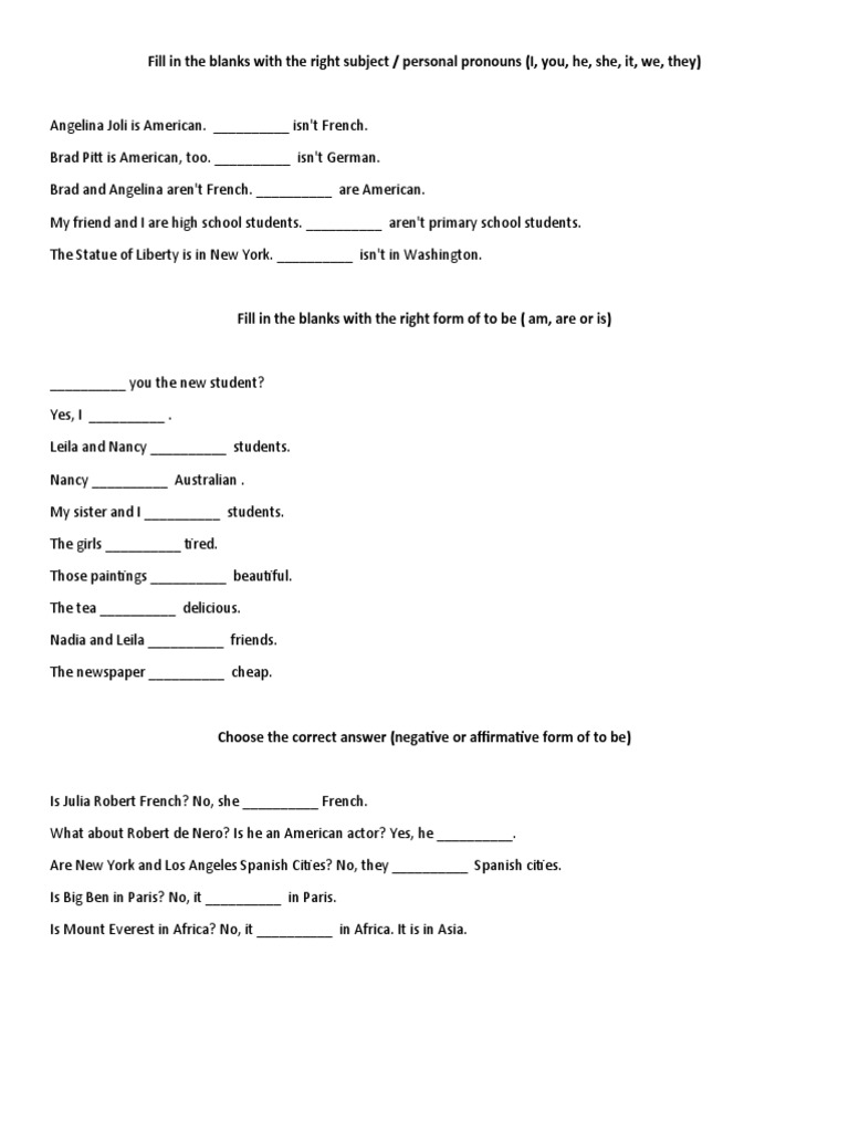 Verb To Be Exercises | PDF