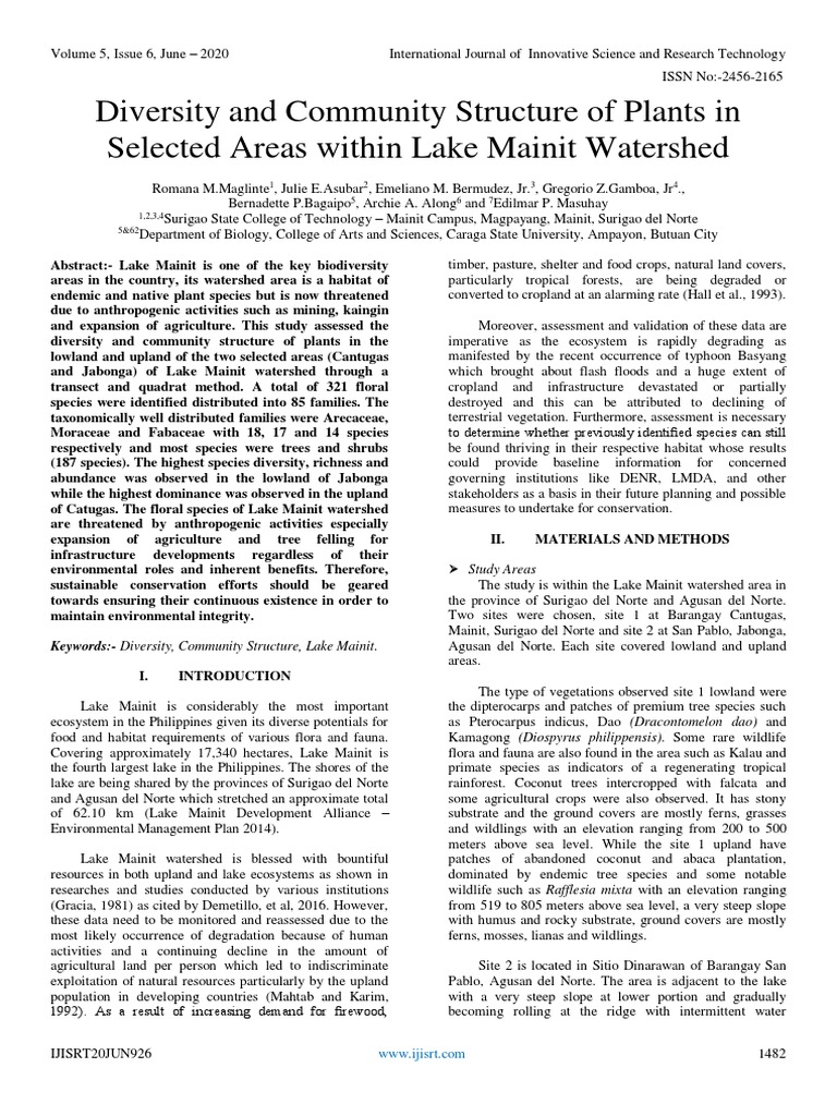 Diversity and Community Structure of Plants in Selected Areas Within ...