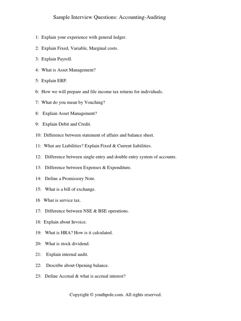 Sample Interview Questions: Accounting-Auditing | PDF | Revenue ...