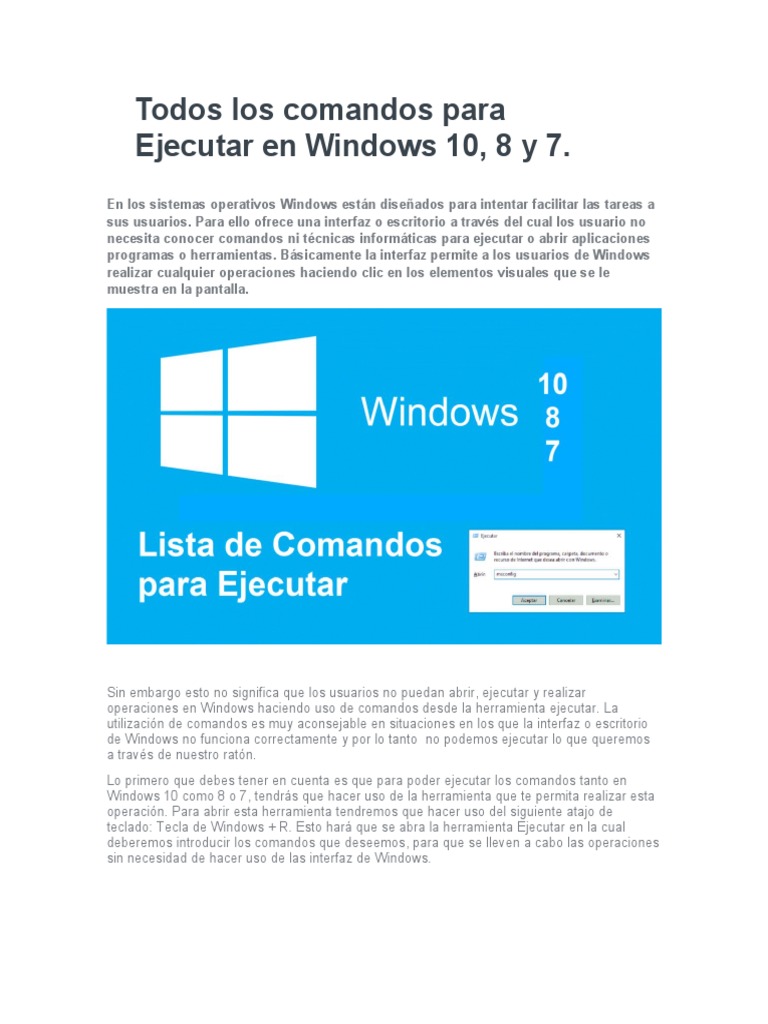 Comandos para Ejecutar en Windows 10, 8 y 7 | PDF | Windows 10 | Microsoft Windows