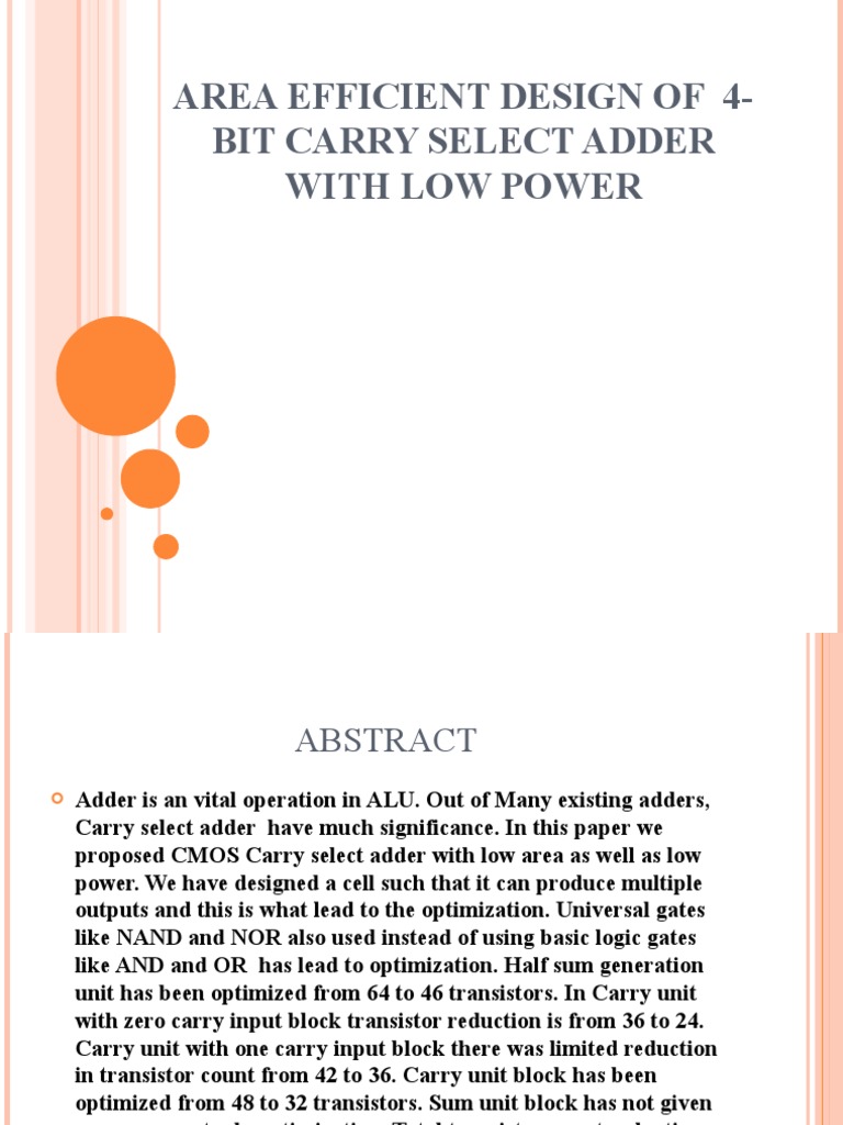 Area Efficient Design of 4-Bit Carry Select Adder With Low Power | PDF | Logic Gate | Cmos