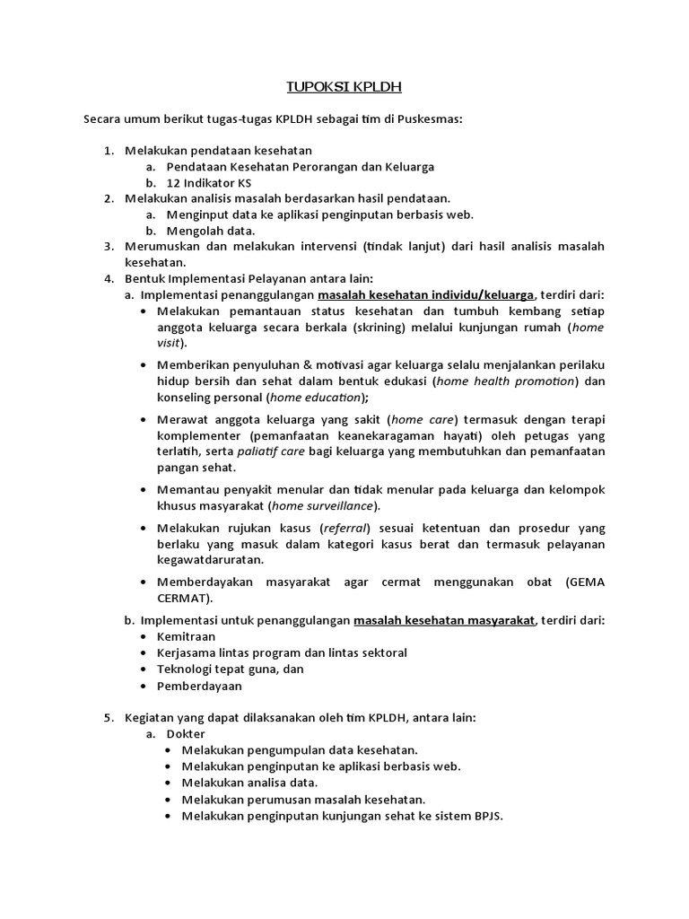 Tupoksi KPLDH | PDF