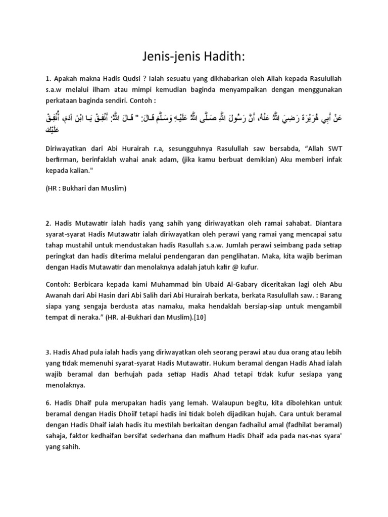 Jenis-jenis Hadis dan Contohnya | PDF
