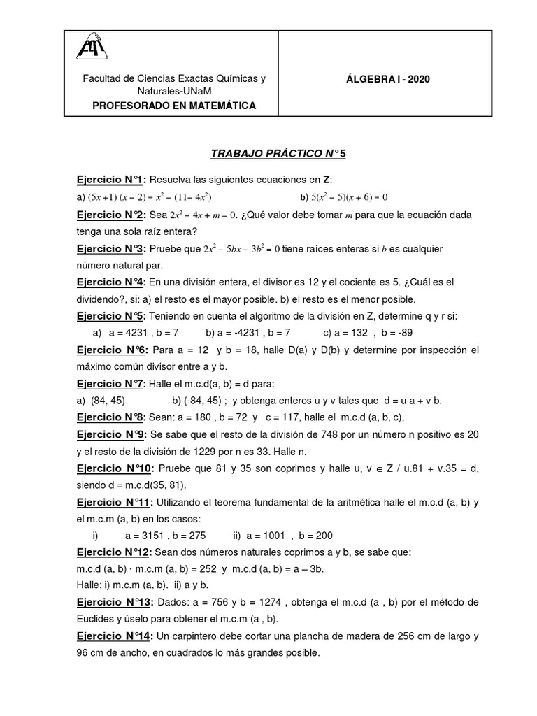 TP5. 2020 | Descargar gratis PDF | División (Matemáticas) | Aritmética