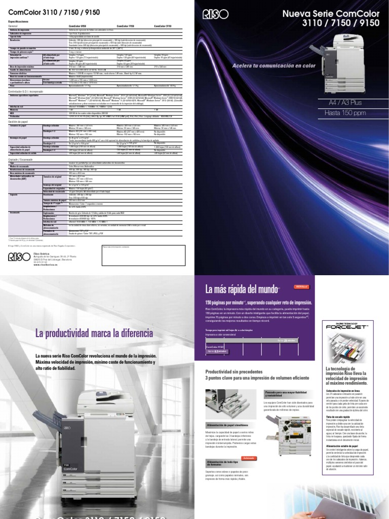 Brochure Duplicadora Riso Comcolor 9150 | PDF | Impresora (Computación ...