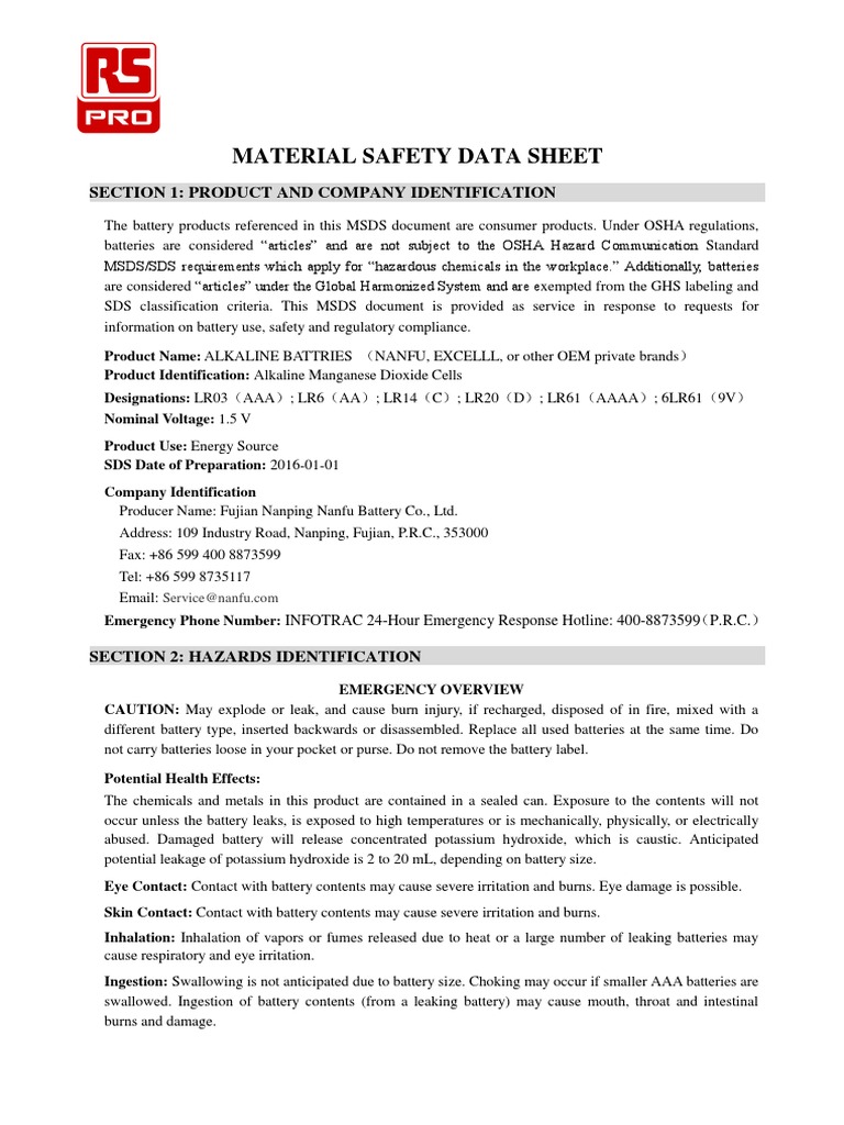Material Safety Data Sheet | PDF | Dangerous Goods | Manganese