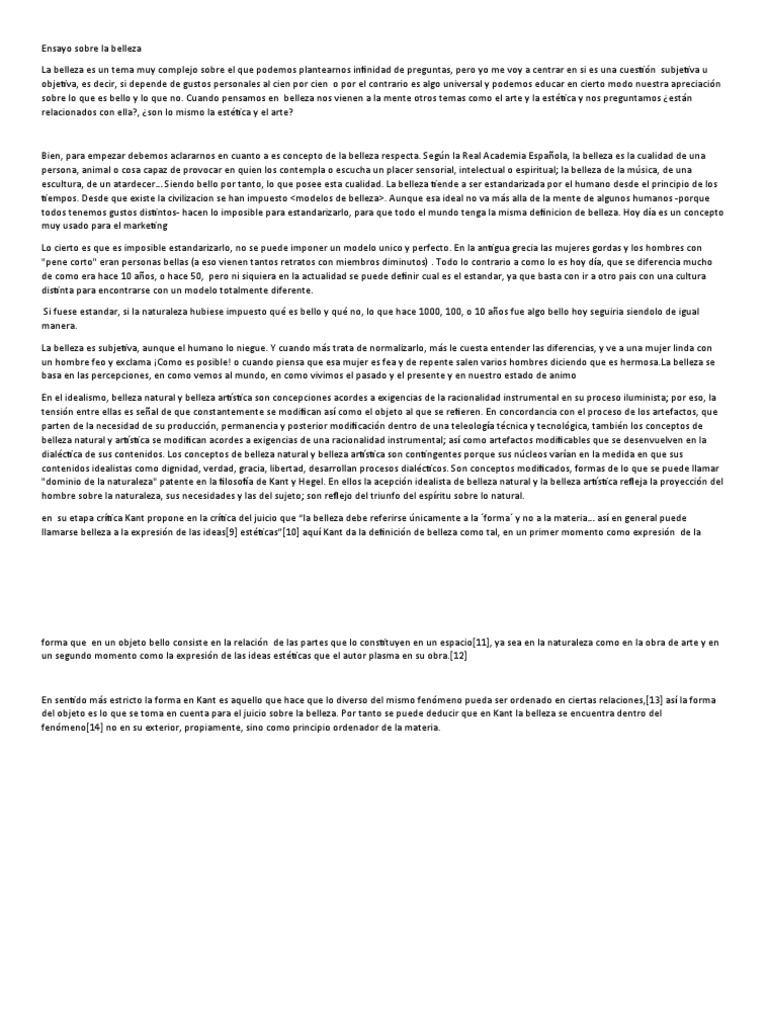 Ensayo Sobre La Belleza | PDF | Belleza | Immanuel Kant