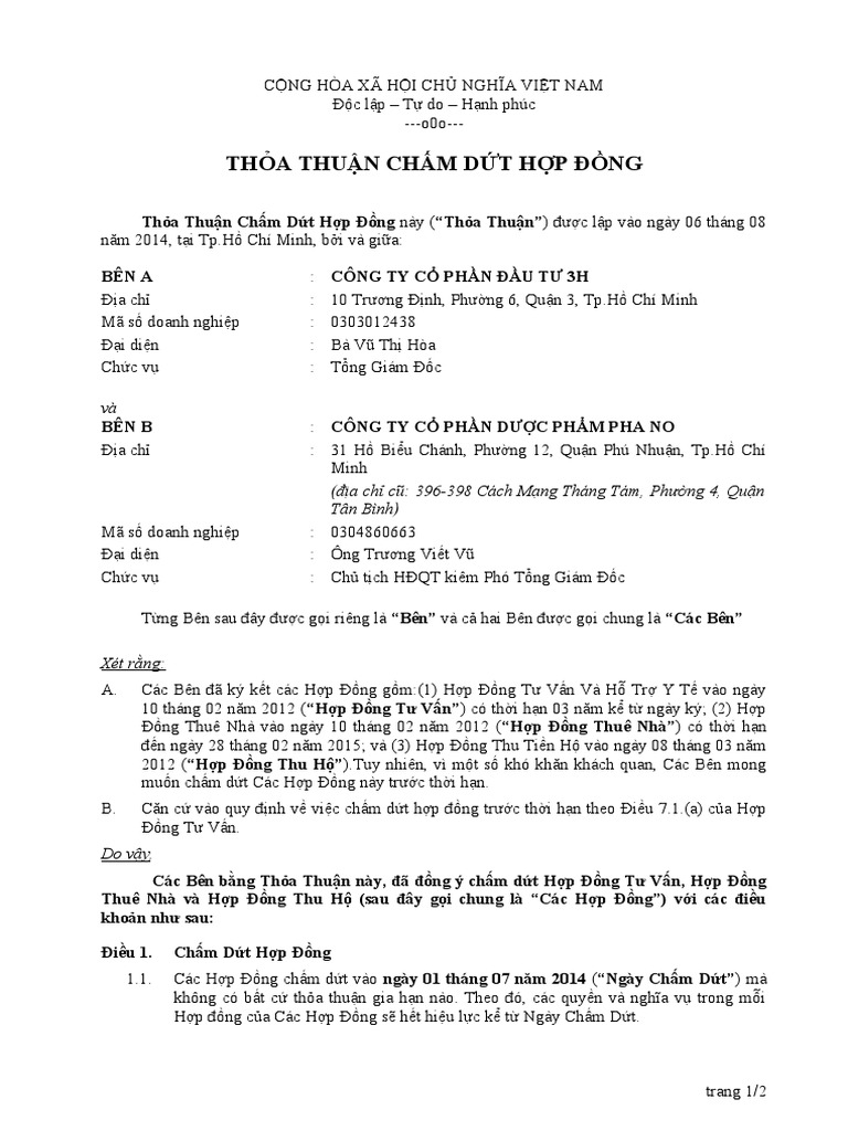 Thoa Thuan Cham Dut Hop Dong#final 120814 | PDF