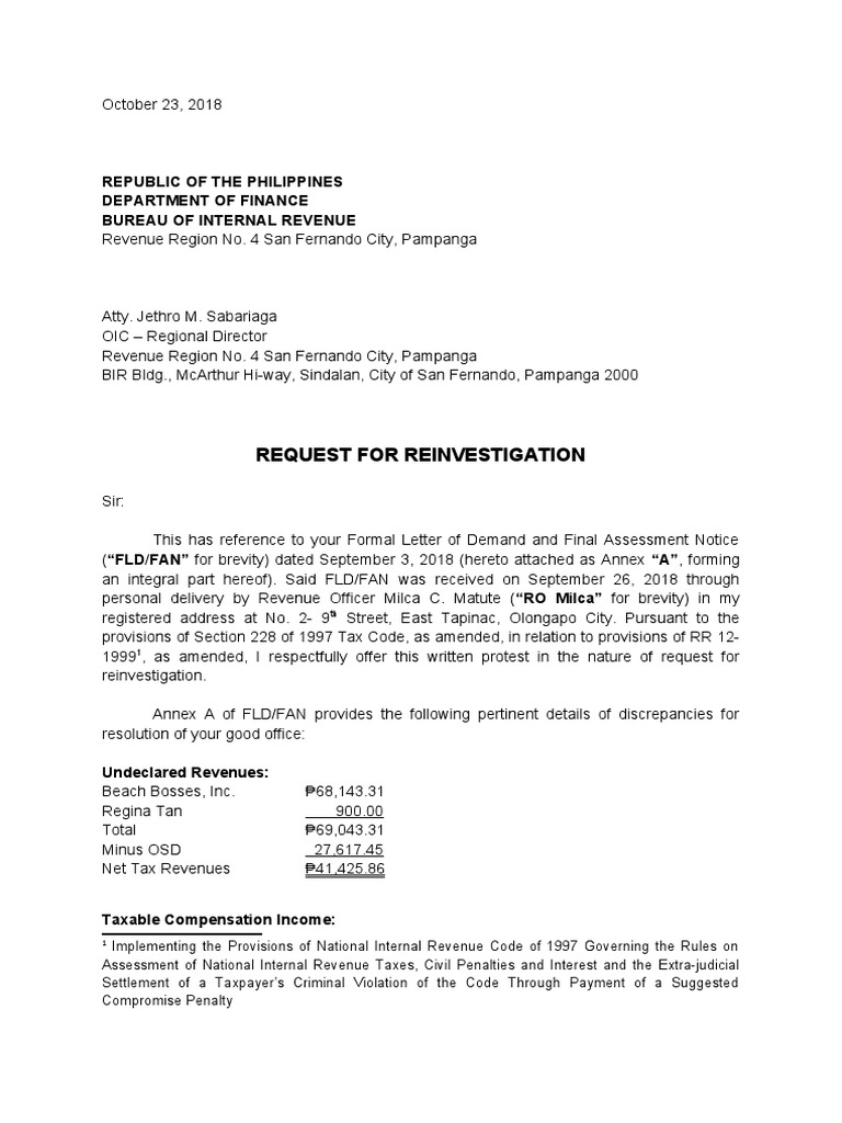 Request For Reinvestigation: Republic Of The Philippines Department Of ...