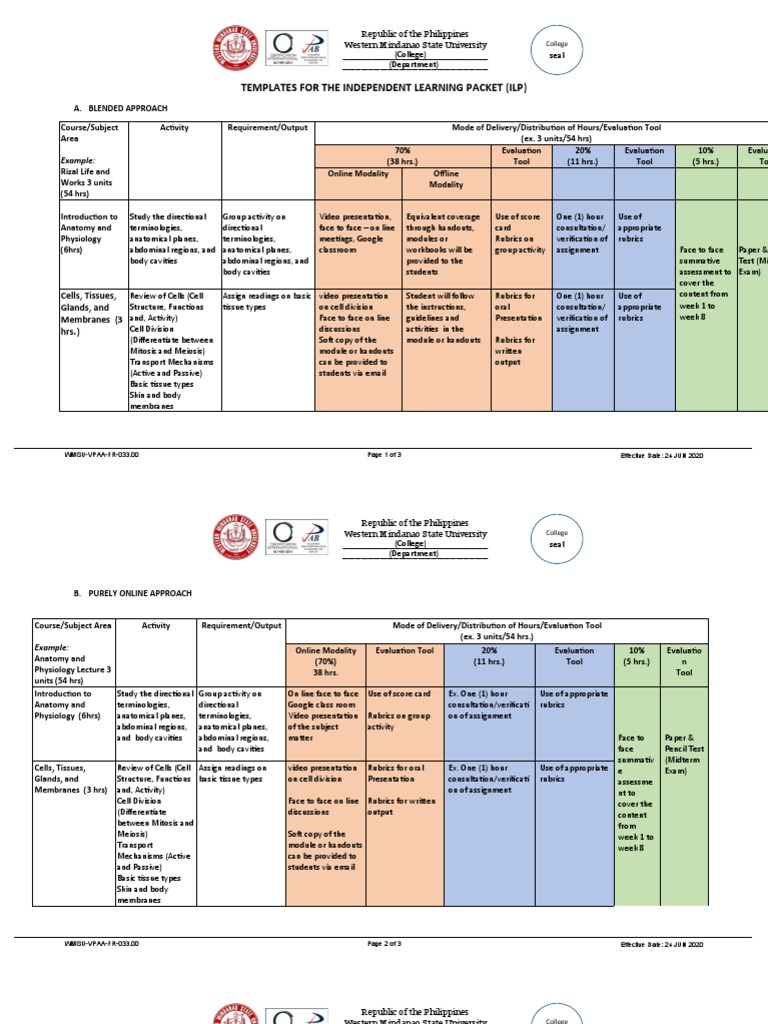 Wmsu-Vpaa-Fr-33.00 Templates For The Independent Learning Packet | PDF ...