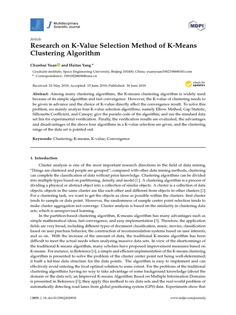 Research On K-Value Selection Method of K-Means Clustering Algorithm | PDF | Cluster Analysis ...