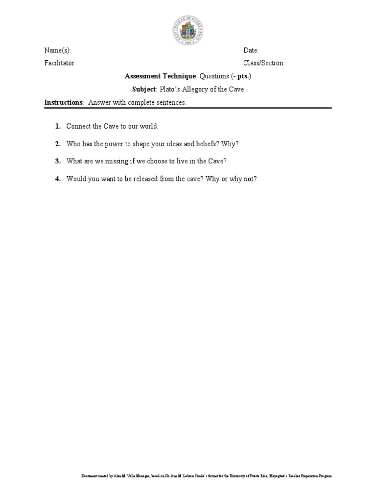 Study Guide Plato's Cave (C) | PDF