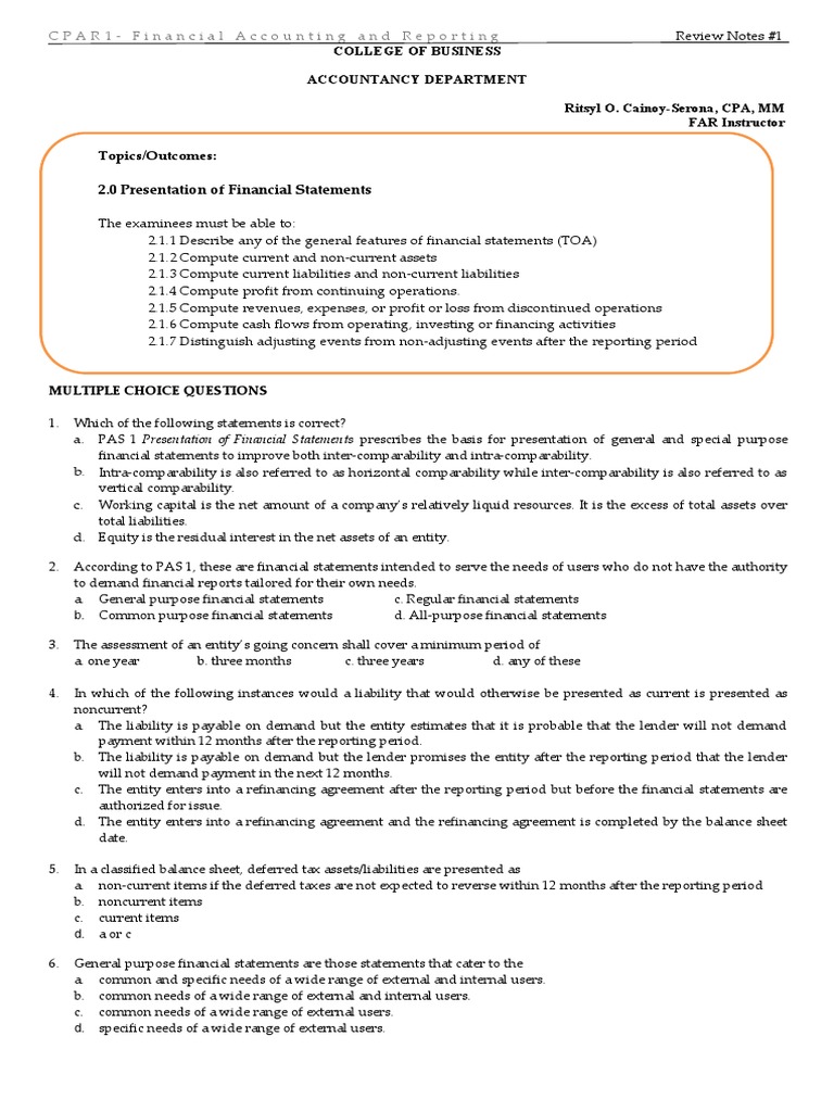 Review Notes #2 PDF | PDF | Financial Statement | Dividend