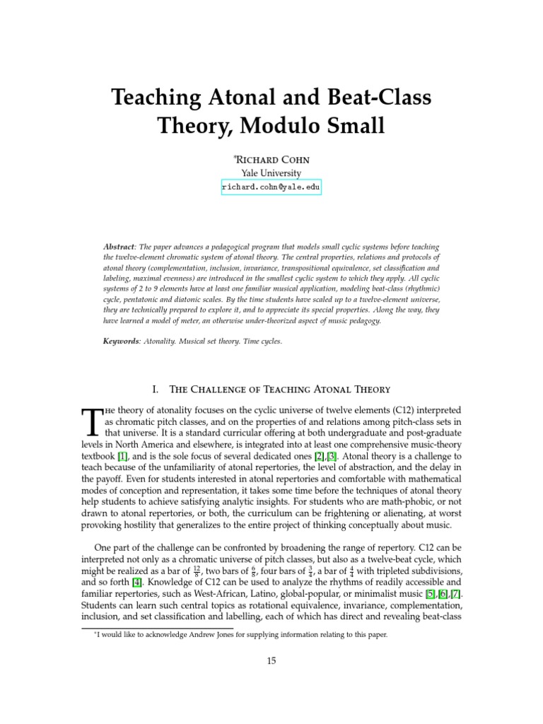 Teaching Atonal and Beat-Class Theory, Modulo Small: Richard Cohn ...
