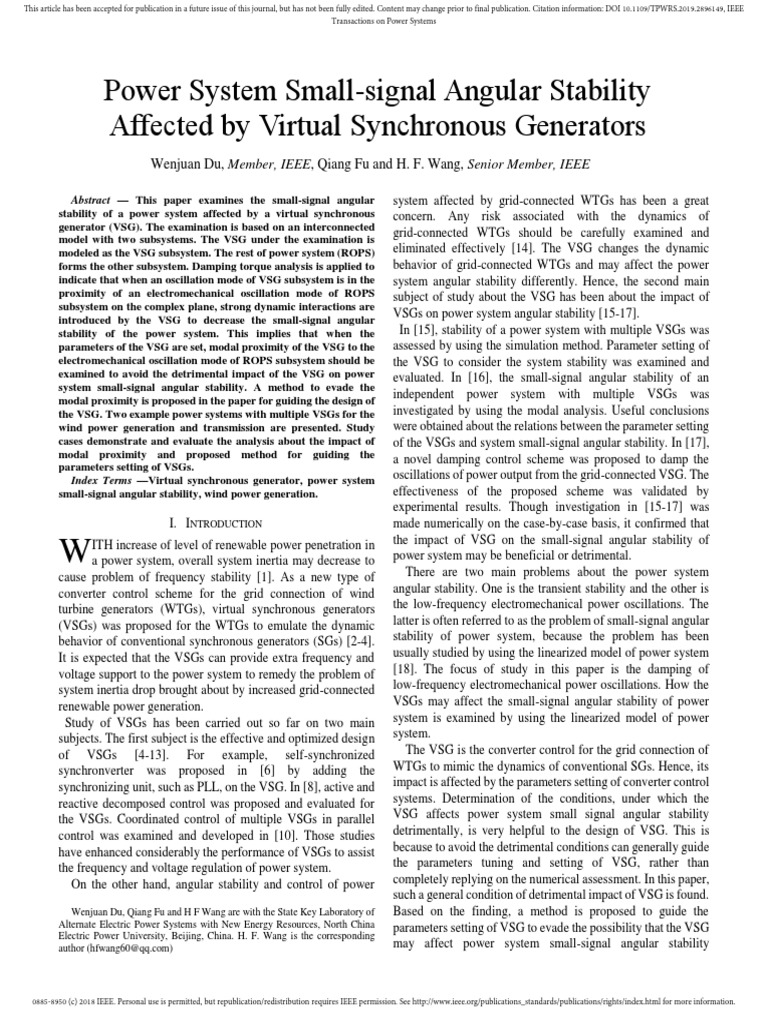 VSG Impact on Power System Stability | PDF | System | Capacitor