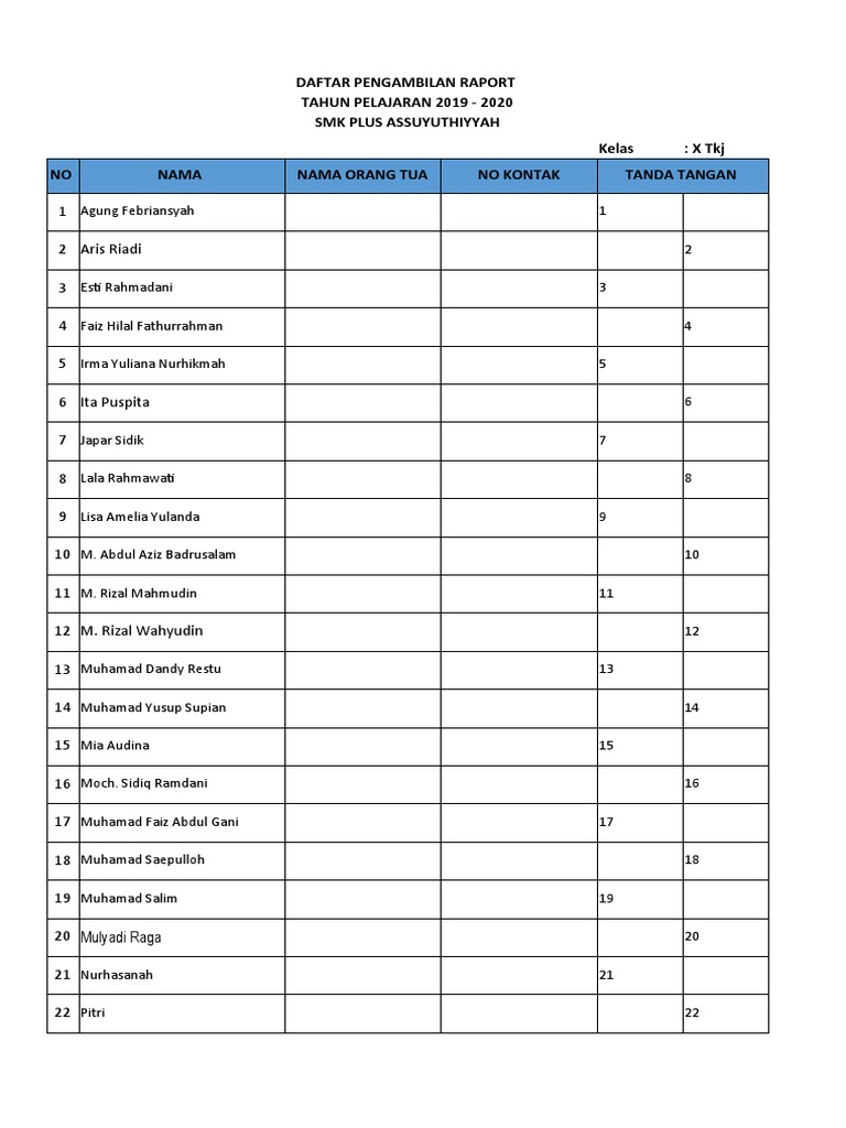 Daftar Pengambilan Rapot | PDF