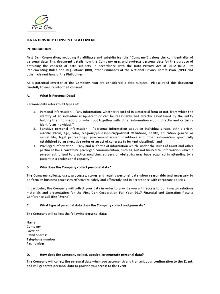 Data Privacy Consent Statement Guide | PDF | Privacy | Information Privacy