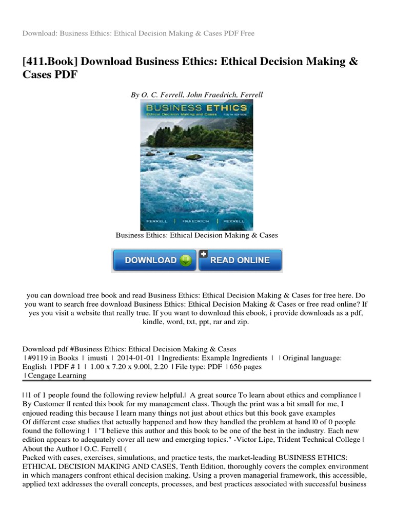 (411.book) Download Business Ethics: Ethical Decision Making & Cases ...