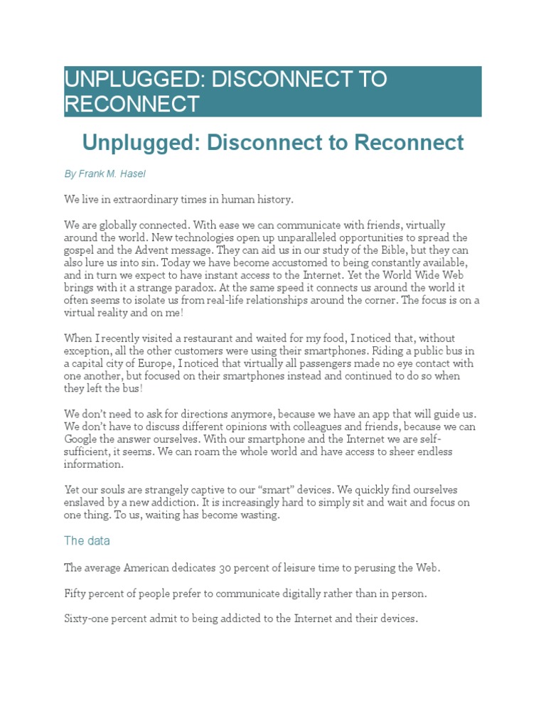 Unplugged: Disconnect To Reconnect | PDF | Smartphone | Fasting