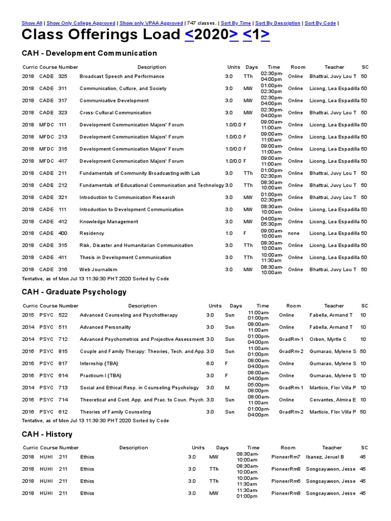 Course Offerings - First Sem 2020 | PDF | Psychotherapy | Psychology
