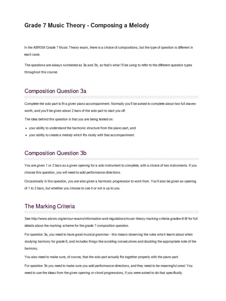 Grade 7 Music Theory - Composing A Melody | PDF | Chord (Music) | Harmony