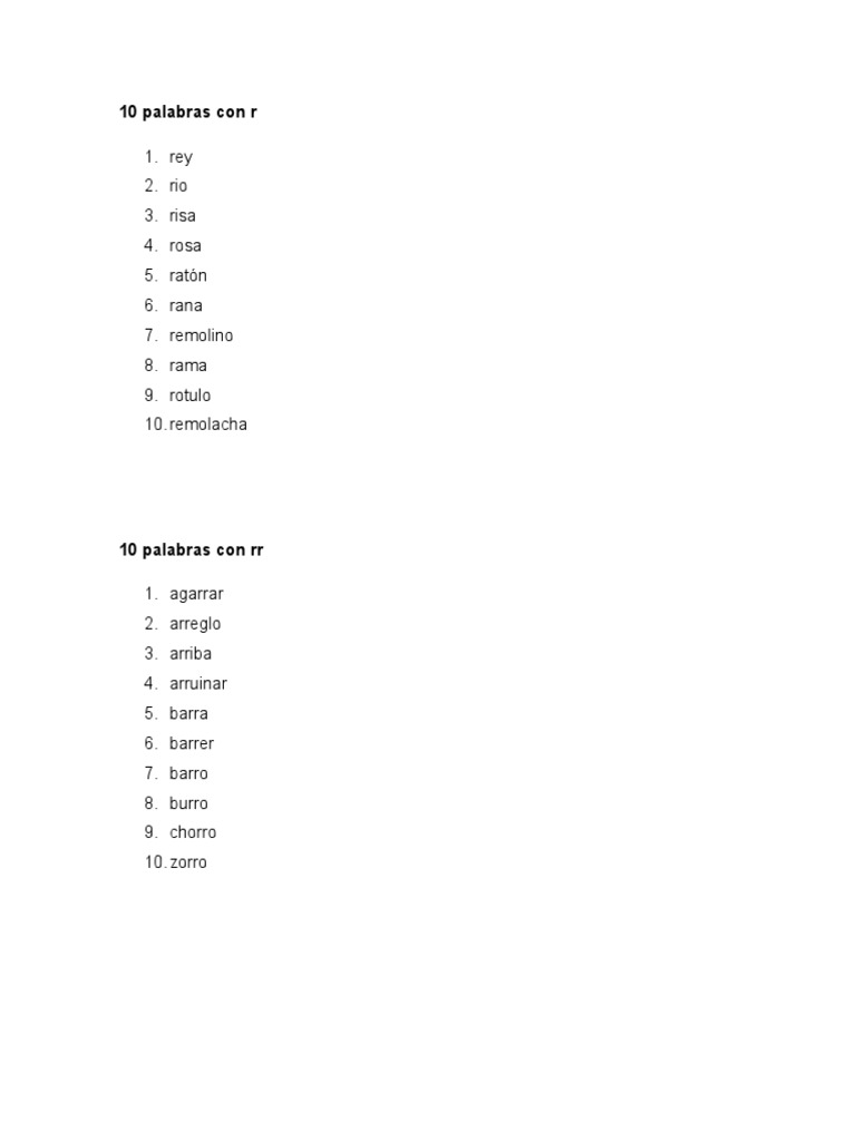 Palabras con R y RR: 20 Ejemplos | PDF