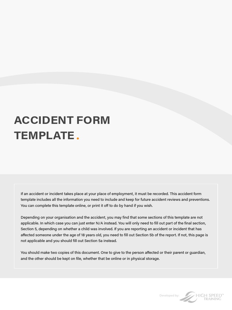 Accident Form Template: Developed by | PDF | Caregiver | Accident (General)