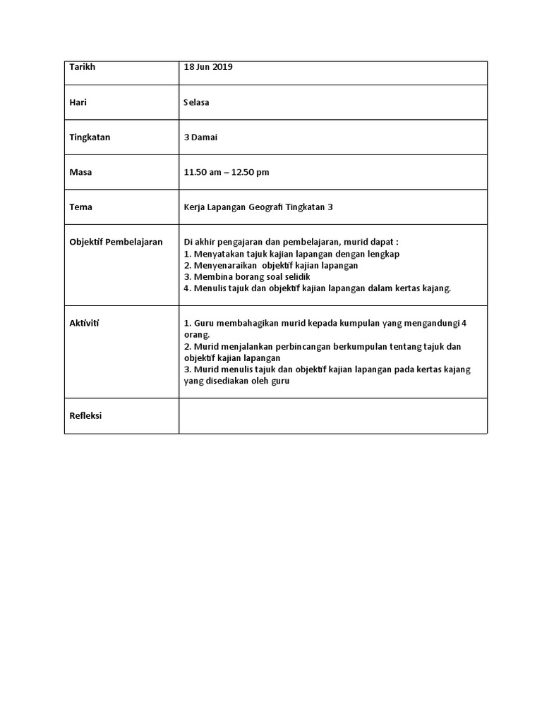RPH Kerja Lapangan Geo | PDF