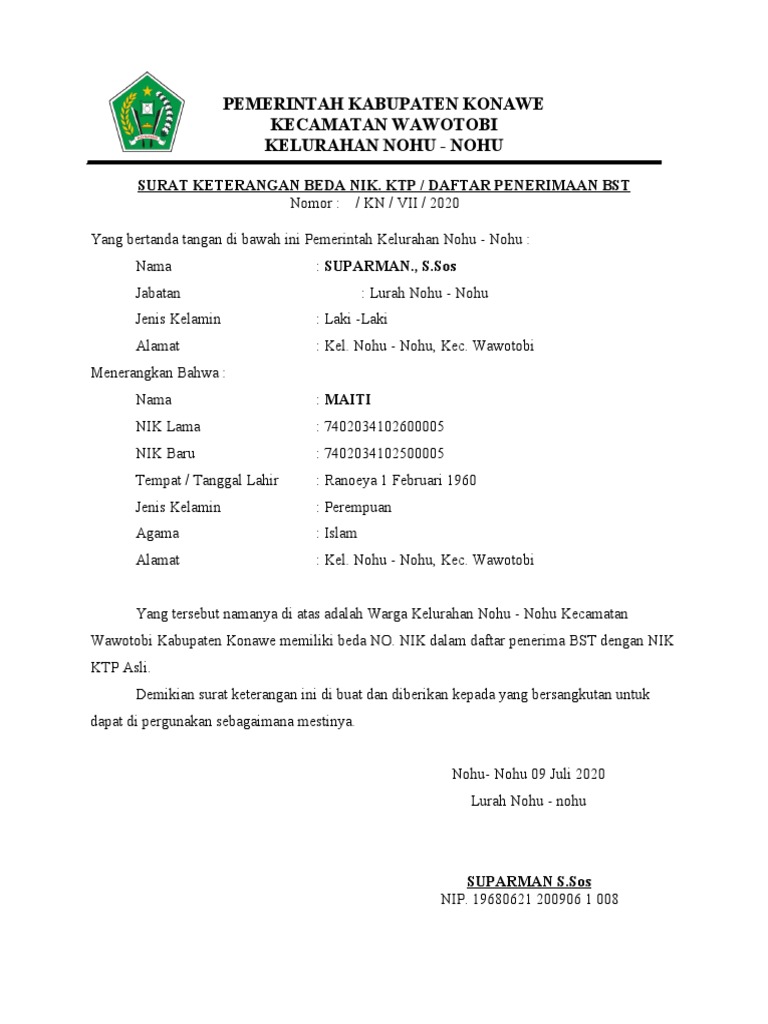 Surat Beda NIK | PDF